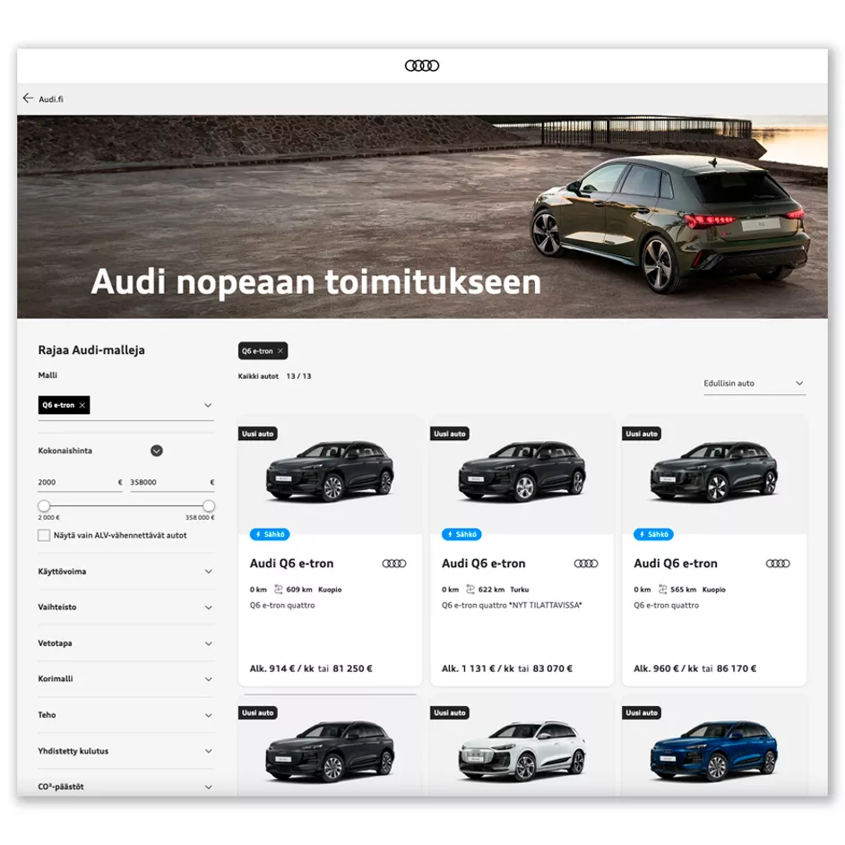 Audi Finland. Tervetuloa tutustumaan tekniseen etumatkaan.